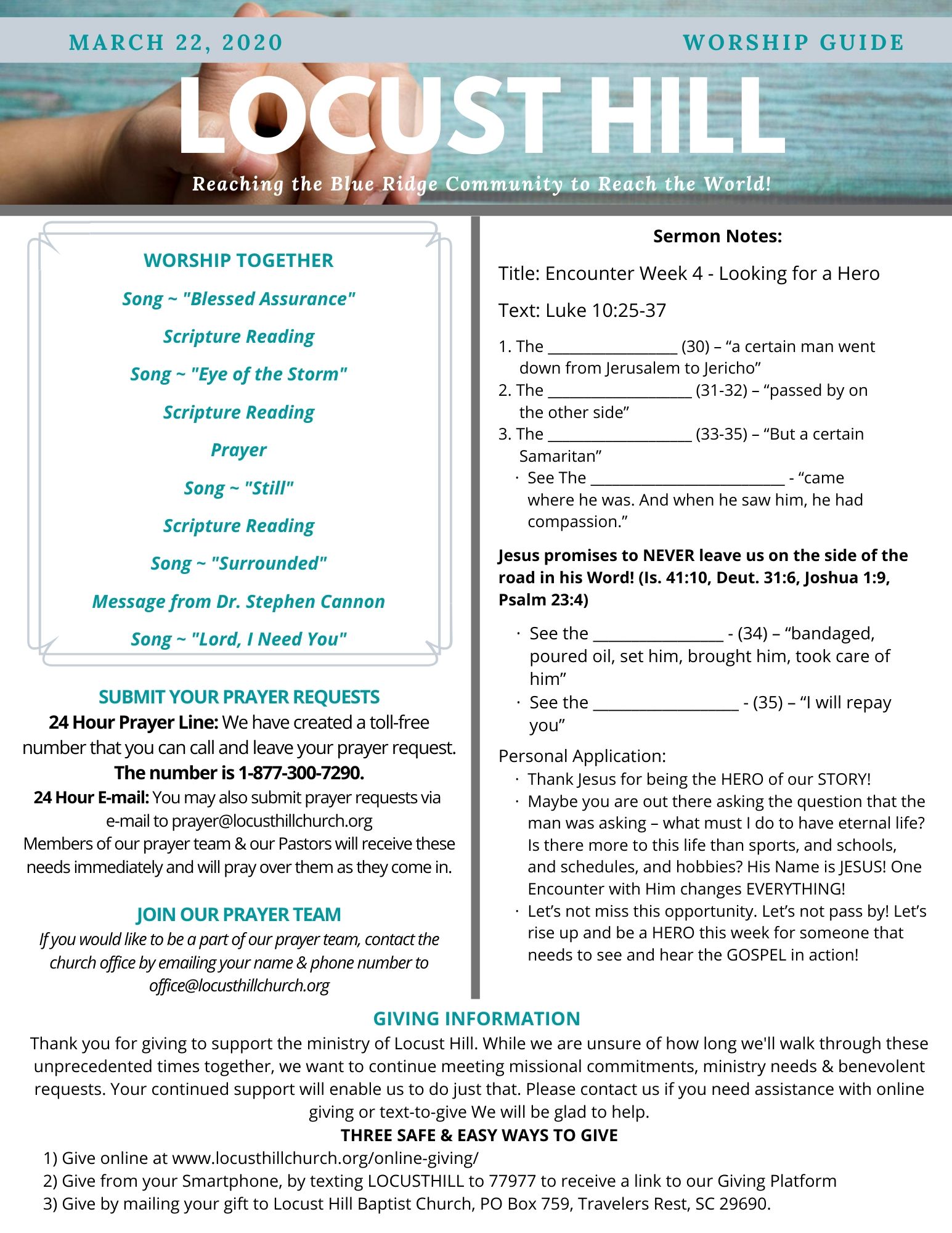 Worship Guide - LOCUST HILL BAPTIST CHURCH