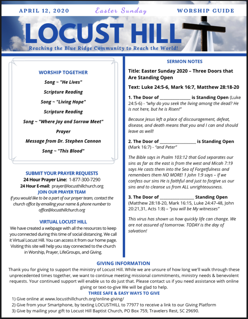 Worship Guide - LOCUST HILL BAPTIST CHURCH