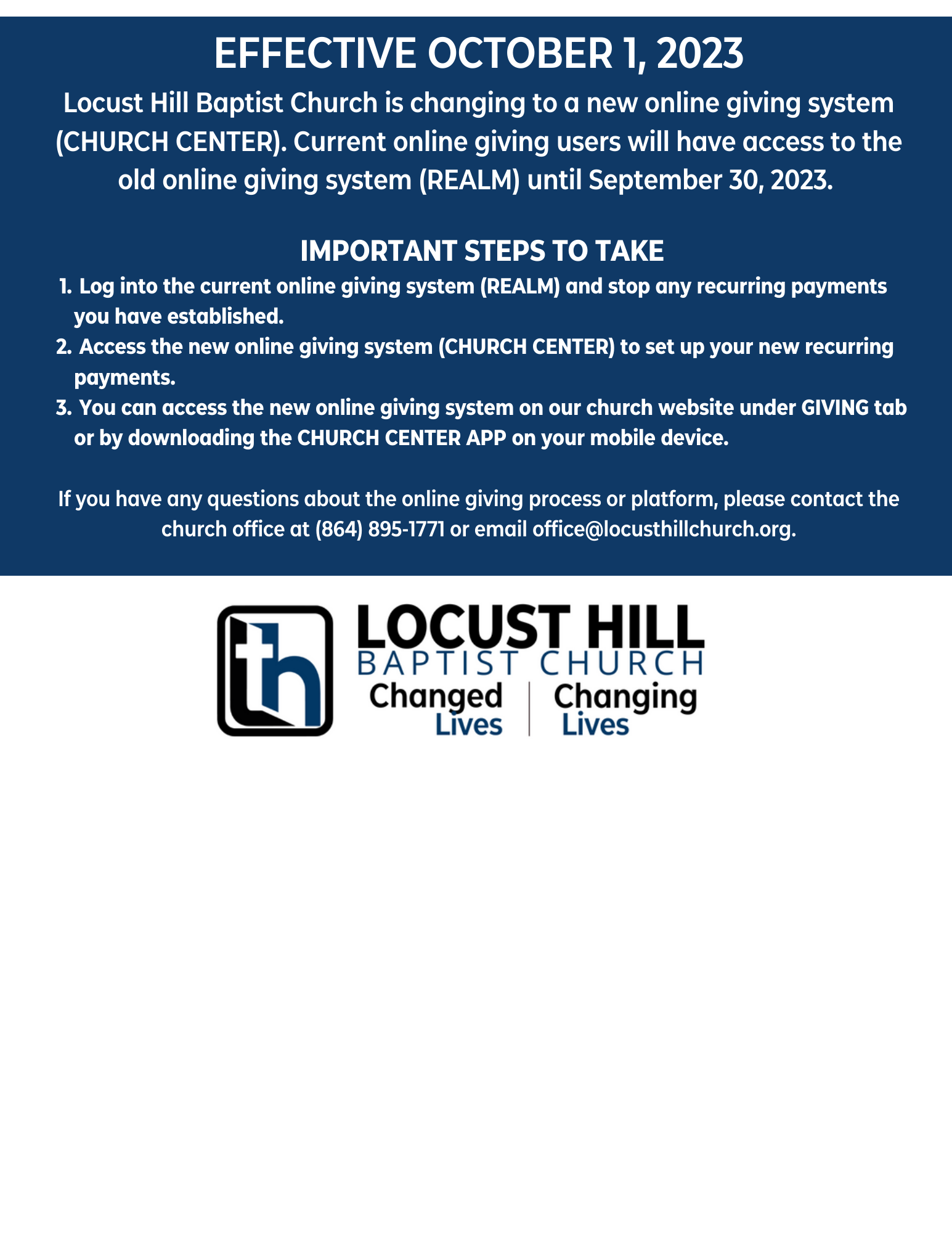 ONLINE GIVING - LOCUST HILL BAPTIST CHURCH